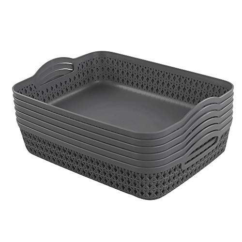 Morcte Large Plastic Storage Tray Basket, Desktop Bins Organizer (Grey, Set of 6)