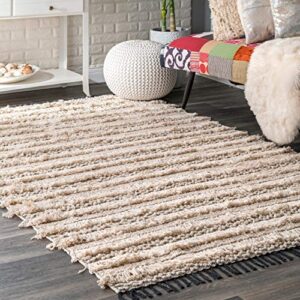 nuloom emerita tassel shag area rug, 5′ x 8′, beige