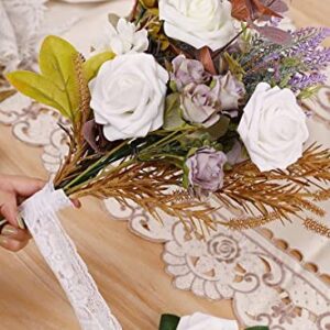 MACTING White Artificial Flowers 30pcs Real Touch Faux Flower Foam Fake Roses with Stems for DIY Wedding Bouquets Centerpieces Floral Arrangements Party Tables Home Decorations