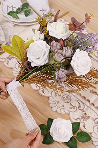 MACTING White Artificial Flowers 30pcs Real Touch Faux Flower Foam Fake Roses with Stems for DIY Wedding Bouquets Centerpieces Floral Arrangements Party Tables Home Decorations