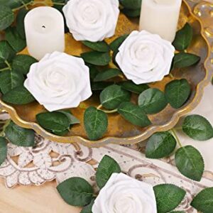 MACTING White Artificial Flowers 30pcs Real Touch Faux Flower Foam Fake Roses with Stems for DIY Wedding Bouquets Centerpieces Floral Arrangements Party Tables Home Decorations