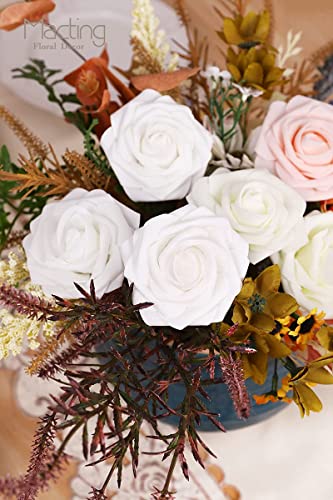 MACTING White Artificial Flowers 30pcs Real Touch Faux Flower Foam Fake Roses with Stems for DIY Wedding Bouquets Centerpieces Floral Arrangements Party Tables Home Decorations