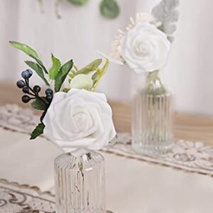 MACTING White Artificial Flowers 30pcs Real Touch Faux Flower Foam Fake Roses with Stems for DIY Wedding Bouquets Centerpieces Floral Arrangements Party Tables Home Decorations