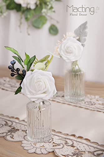 MACTING White Artificial Flowers 30pcs Real Touch Faux Flower Foam Fake Roses with Stems for DIY Wedding Bouquets Centerpieces Floral Arrangements Party Tables Home Decorations