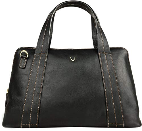 Hidesign Cerys Medium Leather Women's Satchel/Handbag/Shoulder Bag with Detachable & Adjustable Shoulder Strap (L x W x H - 15 x 5.5 x 10 inches), Black