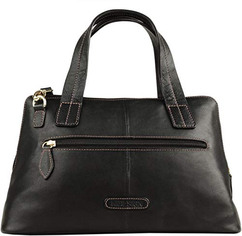 Hidesign Cerys Medium Leather Women's Satchel/Handbag/Shoulder Bag with Detachable & Adjustable Shoulder Strap (L x W x H - 15 x 5.5 x 10 inches), Black