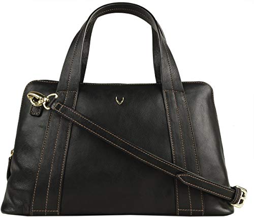 Hidesign Cerys Medium Leather Women's Satchel/Handbag/Shoulder Bag with Detachable & Adjustable Shoulder Strap (L x W x H - 15 x 5.5 x 10 inches), Black