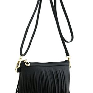 FashionPuzzle Small Fringe Crossbody Bag with Wrist Strap (Black)