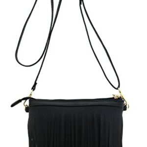 FashionPuzzle Small Fringe Crossbody Bag with Wrist Strap (Black)