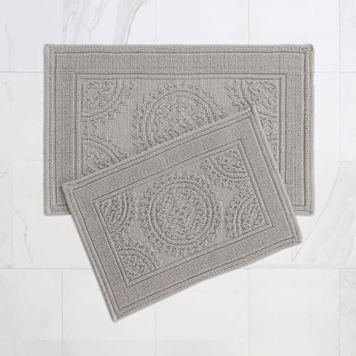 Jean Pierre New York Cotton StoneWash Medallion 17x24/20x32 in. 2-Piece Bath Rug Set, Taupe Gray