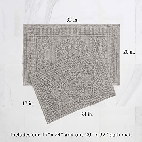 Jean Pierre New York Cotton StoneWash Medallion 17x24/20x32 in. 2-Piece Bath Rug Set, Taupe Gray