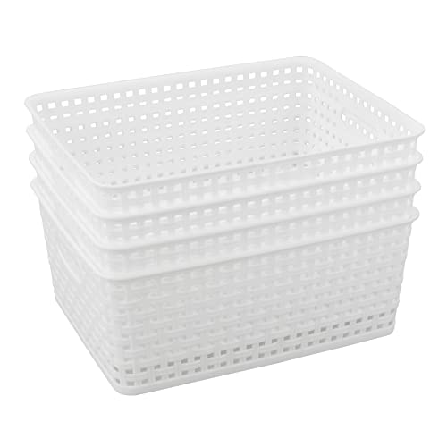 Lesbin 4-Pack White Plastic Organizer Basket, Woven Storage Bins