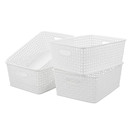 Lesbin 4-Pack White Plastic Organizer Basket, Woven Storage Bins