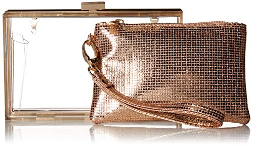 Jessica McClintock Women's Lucinda Lucite Clutch w/Pouch, Rose Gold