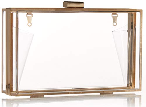 Jessica McClintock Women's Lucinda Lucite Clutch w/Pouch, Rose Gold