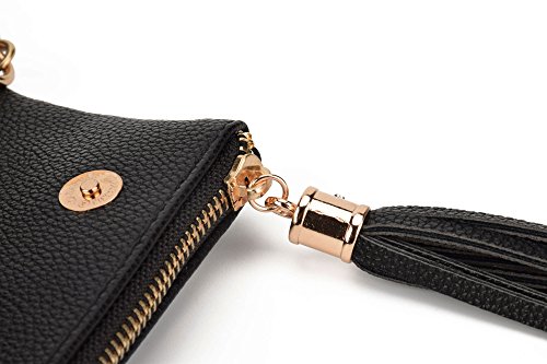 Jiaruo Small Girls Tassel Fold Cover Sling Leather Women Crossbody Bag Handbag Purse (black)