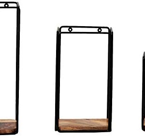 Bloomingville Set of 3 Metal & Mango Wood Wall Shelves, Black