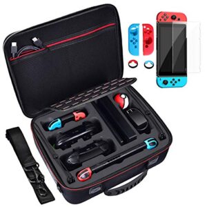 diocall deluxe carrying case compatible with nintendo switch and switch oled 2021, travel bag fit switch pro controller