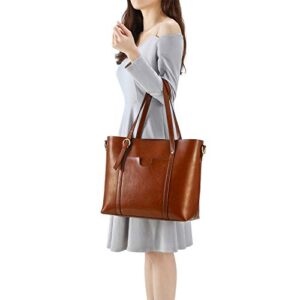 Kattee Genuine Leather Women Tote Bag Soft Handbags Vintage Shoulder Purses Fashion Top Handle Bag Large Capacity(Dark Brown)