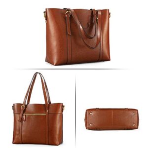 Kattee Genuine Leather Women Tote Bag Soft Handbags Vintage Shoulder Purses Fashion Top Handle Bag Large Capacity(Dark Brown)