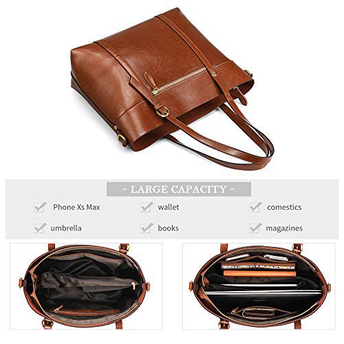 Kattee Genuine Leather Women Tote Bag Soft Handbags Vintage Shoulder Purses Fashion Top Handle Bag Large Capacity(Dark Brown)