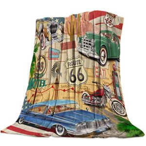 singingin ultra soft flannel fleece bed blanket retro car motel route 66 throw blanket all season warm fuzzy light weight cozy plush blankets for living room/bedroom