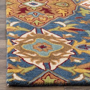 SAFAVIEH Heritage Collection 2' x 3' Camel / Blue HG653A Handmade Traditional Oriental Premium Wool Accent Rug