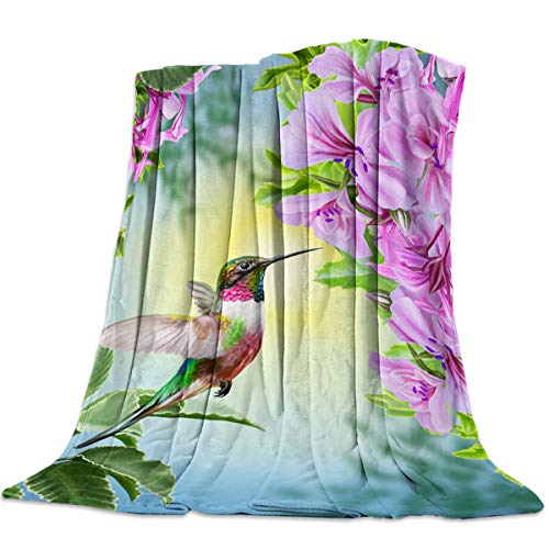 Singingin Ultra Soft Flannel Fleece Bed Blanket Hummingbird and The Flowers Throw Blanket All Season Warm Fuzzy Light Weight Cozy Plush Blankets for Living Room/Bedroom 50x60in