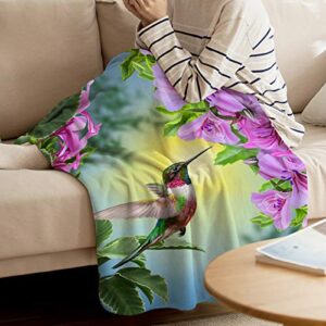 Singingin Ultra Soft Flannel Fleece Bed Blanket Hummingbird and The Flowers Throw Blanket All Season Warm Fuzzy Light Weight Cozy Plush Blankets for Living Room/Bedroom 50x60in