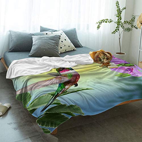 Singingin Ultra Soft Flannel Fleece Bed Blanket Hummingbird and The Flowers Throw Blanket All Season Warm Fuzzy Light Weight Cozy Plush Blankets for Living Room/Bedroom 50x60in