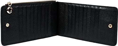 YALUXE Women's RFID Blocking Genuine Leather Multi Card Organizer Wallet with Zipper Pocket RFID Blocking Black