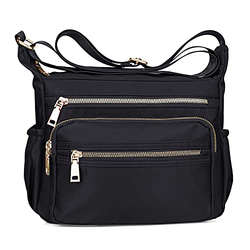 NOTAG Nylon Crossbody Bags for Women Small Waterproof Cross Body Handbag Mutilpockets Shoulder Bags Lightweight Travel Purses (Black)