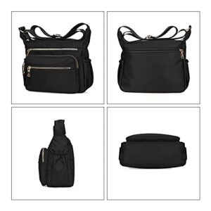 NOTAG Nylon Crossbody Bags for Women Small Waterproof Cross Body Handbag Mutilpockets Shoulder Bags Lightweight Travel Purses (Black)