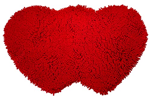 YX-Yami Chenille Double Heart Rugs,Super Soft Anti-Skid Area Rugs Carpet, Bathroom, Bedroom, Stairs and New Home Floor Decorations (Red)