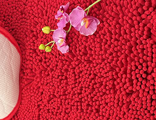 YX-Yami Chenille Double Heart Rugs,Super Soft Anti-Skid Area Rugs Carpet, Bathroom, Bedroom, Stairs and New Home Floor Decorations (Red)