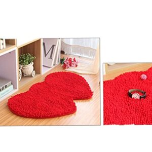 YX-Yami Chenille Double Heart Rugs,Super Soft Anti-Skid Area Rugs Carpet, Bathroom, Bedroom, Stairs and New Home Floor Decorations (Red)