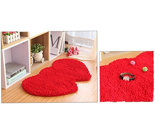 YX-Yami Chenille Double Heart Rugs,Super Soft Anti-Skid Area Rugs Carpet, Bathroom, Bedroom, Stairs and New Home Floor Decorations (Red)