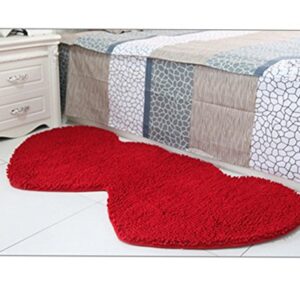 YX-Yami Chenille Double Heart Rugs,Super Soft Anti-Skid Area Rugs Carpet, Bathroom, Bedroom, Stairs and New Home Floor Decorations (Red)