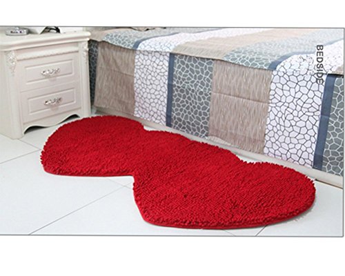 YX-Yami Chenille Double Heart Rugs,Super Soft Anti-Skid Area Rugs Carpet, Bathroom, Bedroom, Stairs and New Home Floor Decorations (Red)