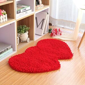 YX-Yami Chenille Double Heart Rugs,Super Soft Anti-Skid Area Rugs Carpet, Bathroom, Bedroom, Stairs and New Home Floor Decorations (Red)