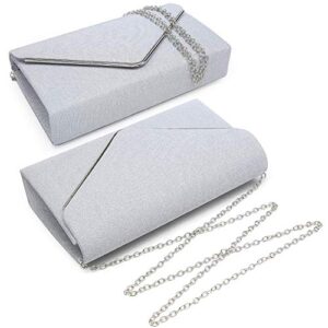 Dasein Women Glistening Clutches Handbags Evening Bags Wedding Purses Cocktail Prom Party Clutches (Silver)