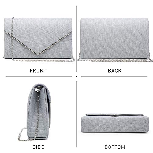 Dasein Women Glistening Clutches Handbags Evening Bags Wedding Purses Cocktail Prom Party Clutches (Silver)