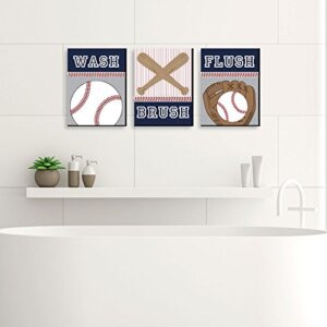 Big Dot of Happiness Batter Up - Baseball - Kids Bathroom Rules Wall Art - 7.5 x 10 inches - Set of 3 Signs - Wash, Brush, Flush