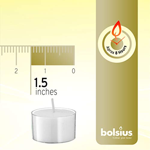 BOLSIUS 48 Unscented Tea Lights in Clear Cups - 8 Burn Hours - Premium European Quality - Consistent Smokeless Flame - 100% Cotton Wick - Dinner, Wedding, Party, Spa, Church, & Home Décor Tealights