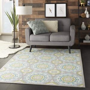 Waverly Sun N' Shade Indoor/Outdoor Jade 5'3" x 7'5" Area-Rug, Easy washing, Non Shedding, Bed Room, Living Room, Dining Room, Backyard, Deck, Patio (5x7)