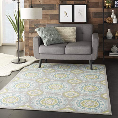 Waverly Sun N' Shade Indoor/Outdoor Jade 5'3" x 7'5" Area-Rug, Easy washing, Non Shedding, Bed Room, Living Room, Dining Room, Backyard, Deck, Patio (5x7)