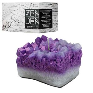 zen den crystal series – quartz crystal cluster shaped- unscented wax candle – handcrafted for home décor & positive energy (amethyst / purple)