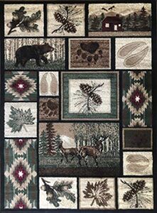 carpet king cabin style area rug rustic western country bear elk deer bear wildlife lodge native design 386 (5 feet 2 inch x 7 feet 3 inch)