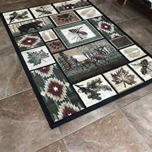 Carpet King Cabin Style Area Rug Rustic Western Country Bear Elk Deer Bear Wildlife Lodge Native Design 386 (5 Feet 2 Inch X 7 Feet 3 Inch)