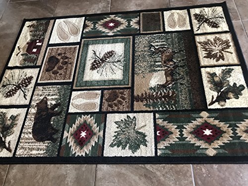 Carpet King Cabin Style Area Rug Rustic Western Country Bear Elk Deer Bear Wildlife Lodge Native Design 386 (5 Feet 2 Inch X 7 Feet 3 Inch)